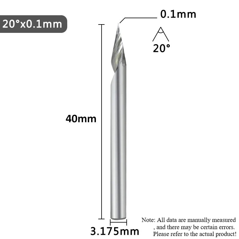 JRDS гравировальная фреза для печатных плат, хвостовик 3,175 мм, V-образные фрезы для резьбы, 10–90 градусов, твердосплавная фреза с ЧПУ, наконечник 0,1 мм, фреза по дереву 0.1x20DEGx3.175x38