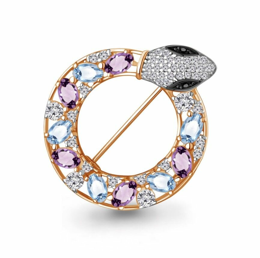 Брошь, серебро, 925 проба, топаз, фианит, аметист