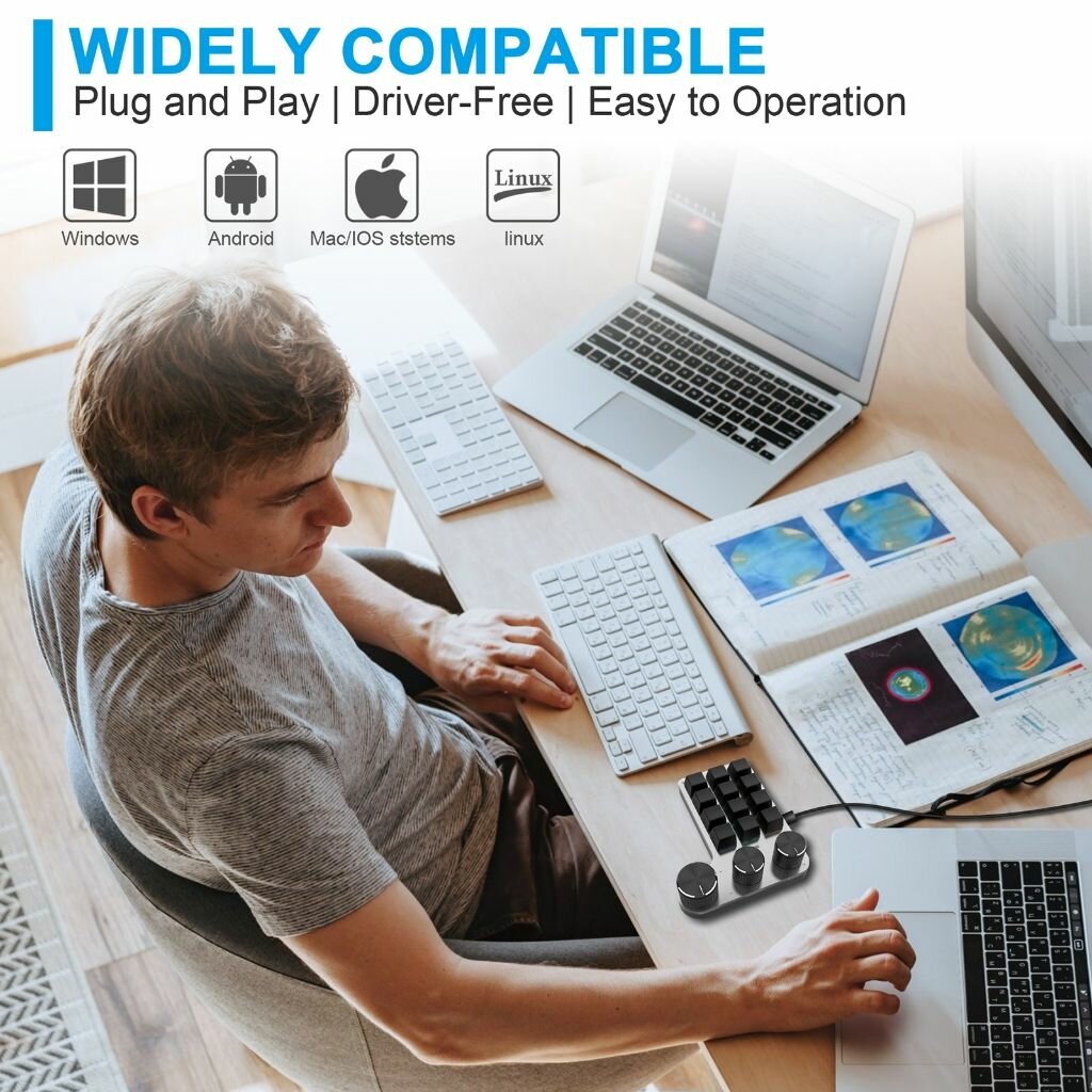 USB-макросини-клавиатура, 12 клавиш, 3 ручки, программирование/беспроводная механическая игровая графика, горячая замена