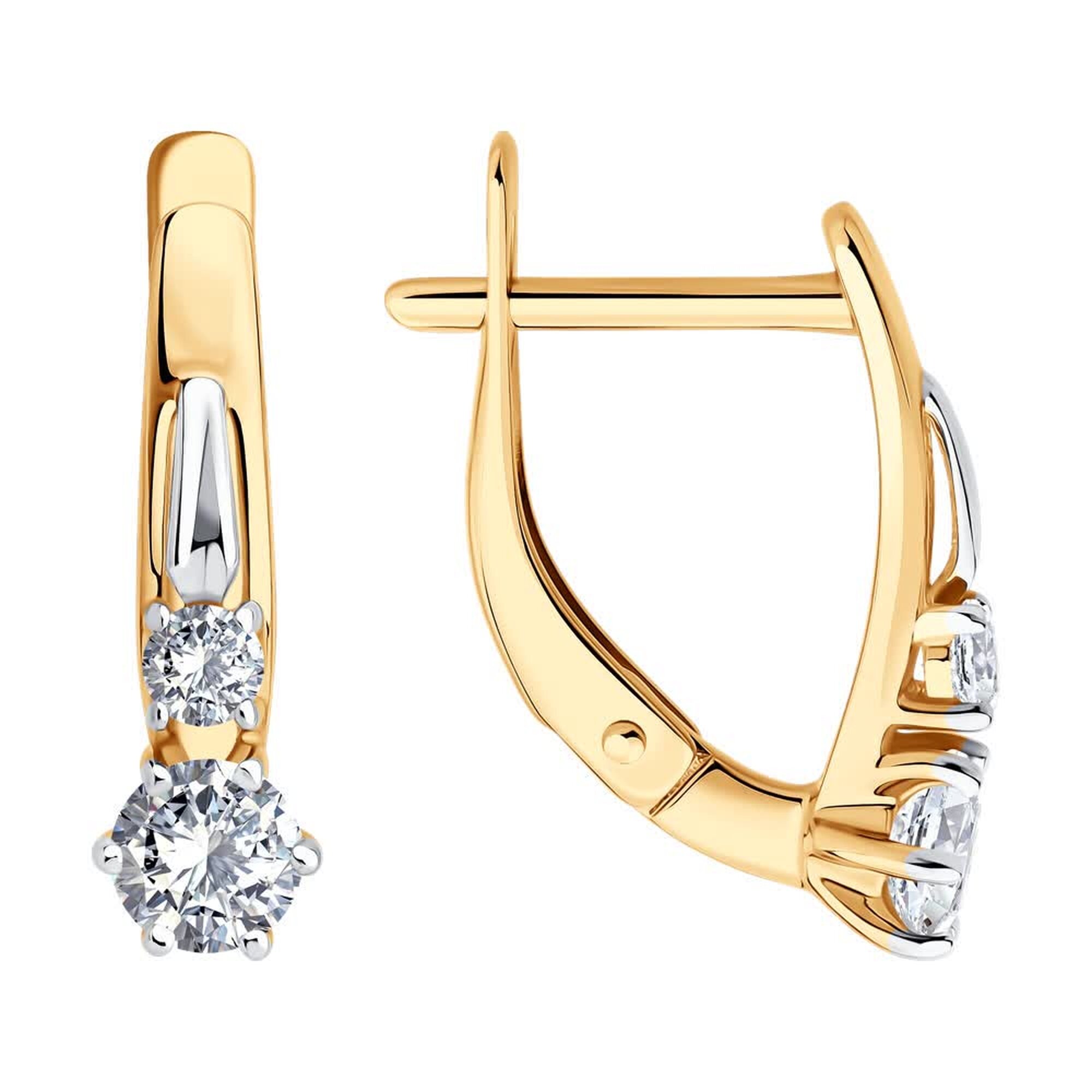 Серьги, красное золото, 585 проба, фианит