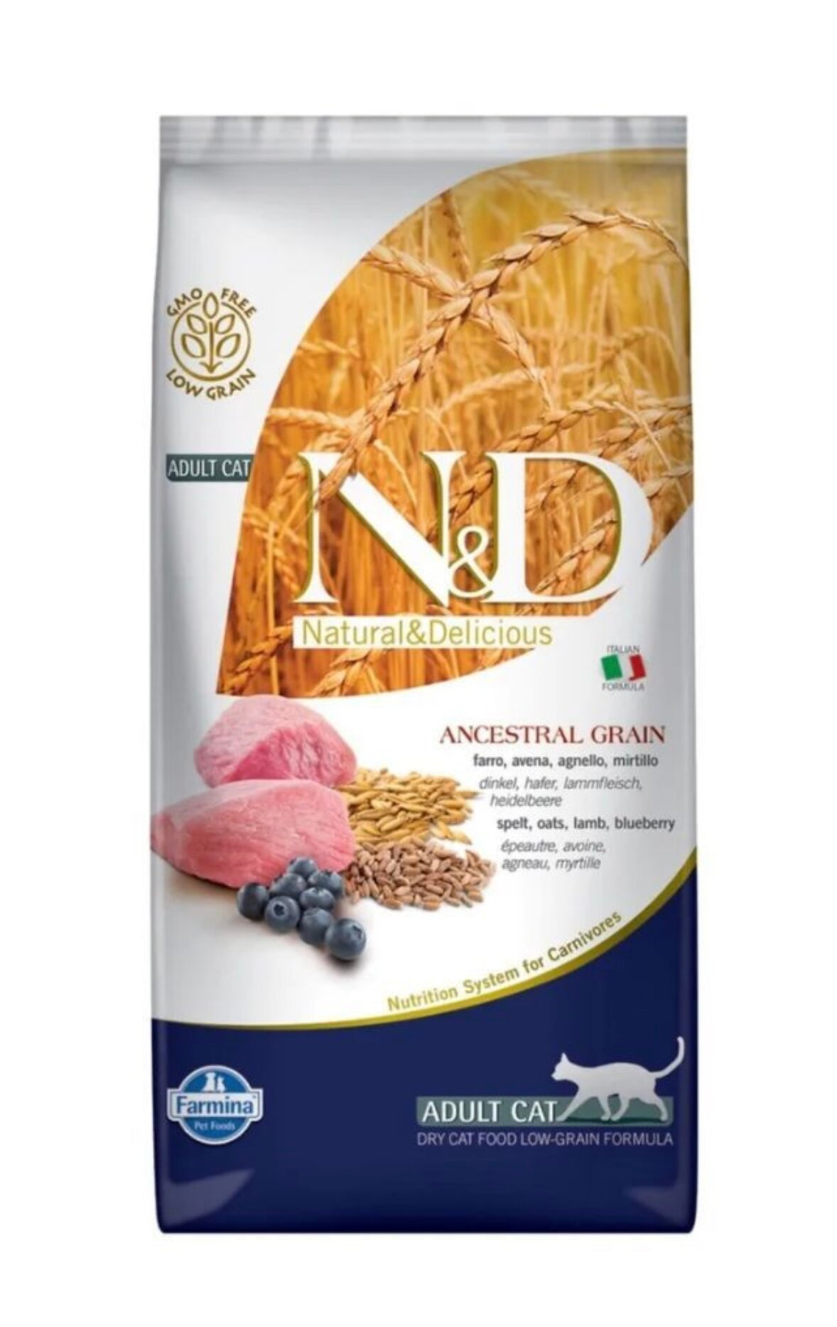 Корм сухой FARMINA ND ANCESTRAL GRAIN CAT Lamb Blueberry Adult для взрослых кошек с ягнёнком, 5кг