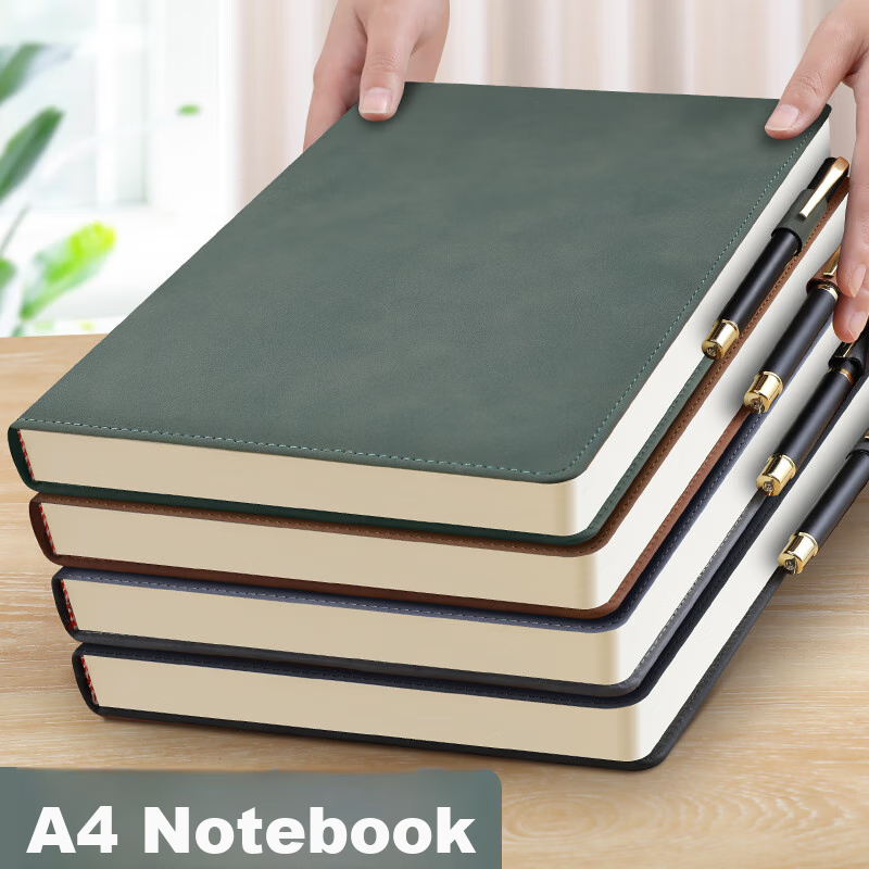 Falamon Notebook A4 Thickened Journal Business Lambskin Cover Vintage Notebook Work Diary Meeting Minutes Book Office Stationery Customizable Green