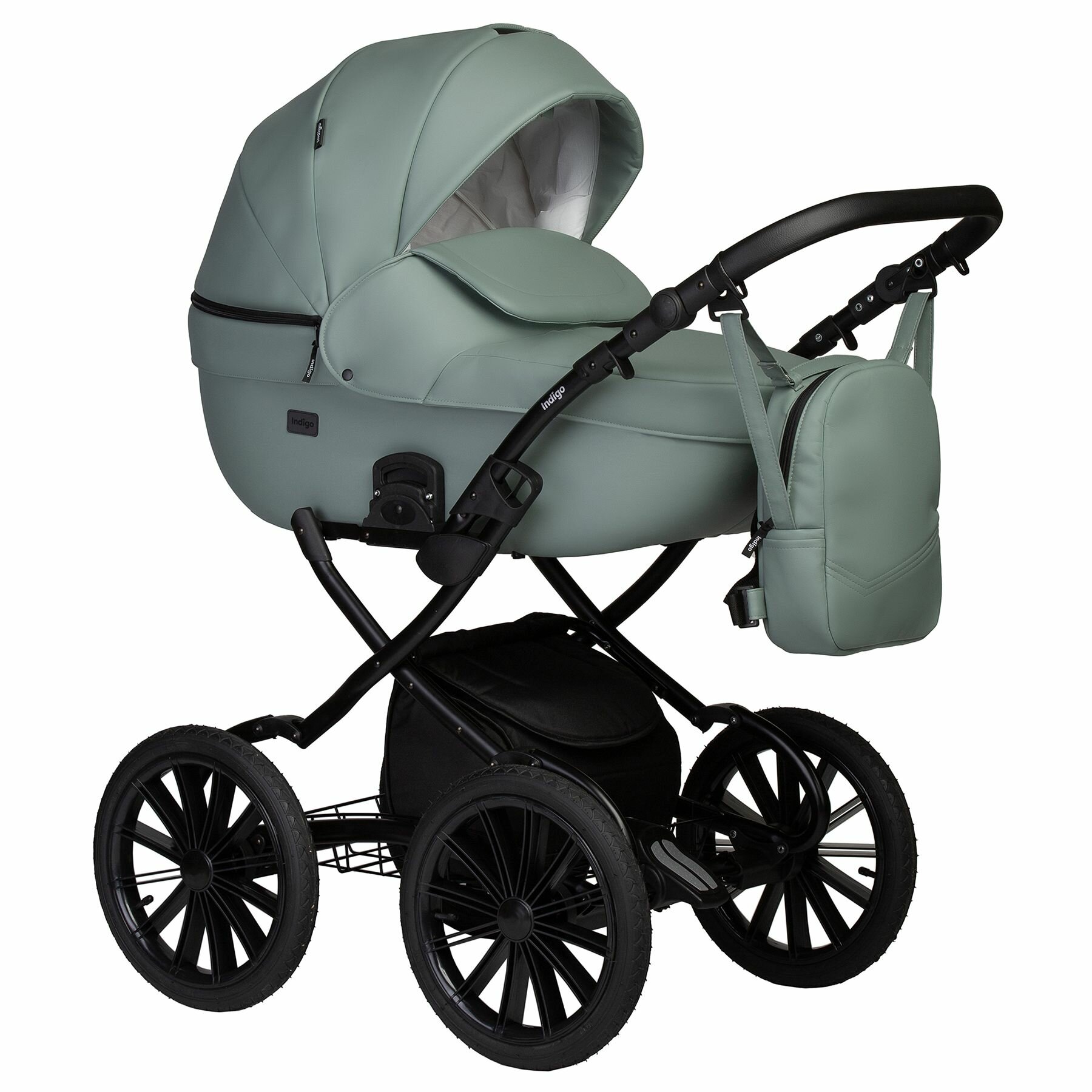 Коляска 2-в-1 Indigo MIO Eco Plus 14" (03 шалфей кожа) Идеальна для зимы!