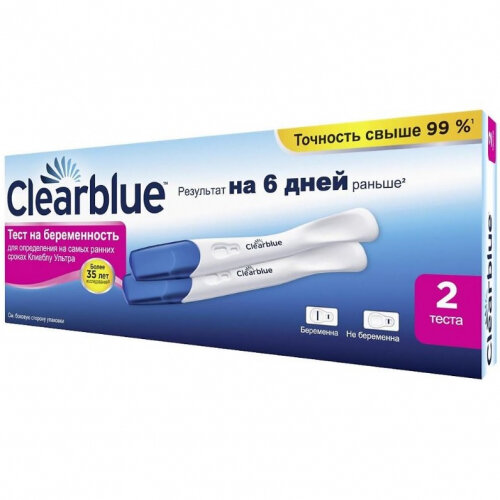 Тест на беременность Clearblue Ultra, результат за 6 дней до задержки менструации, 2 теста