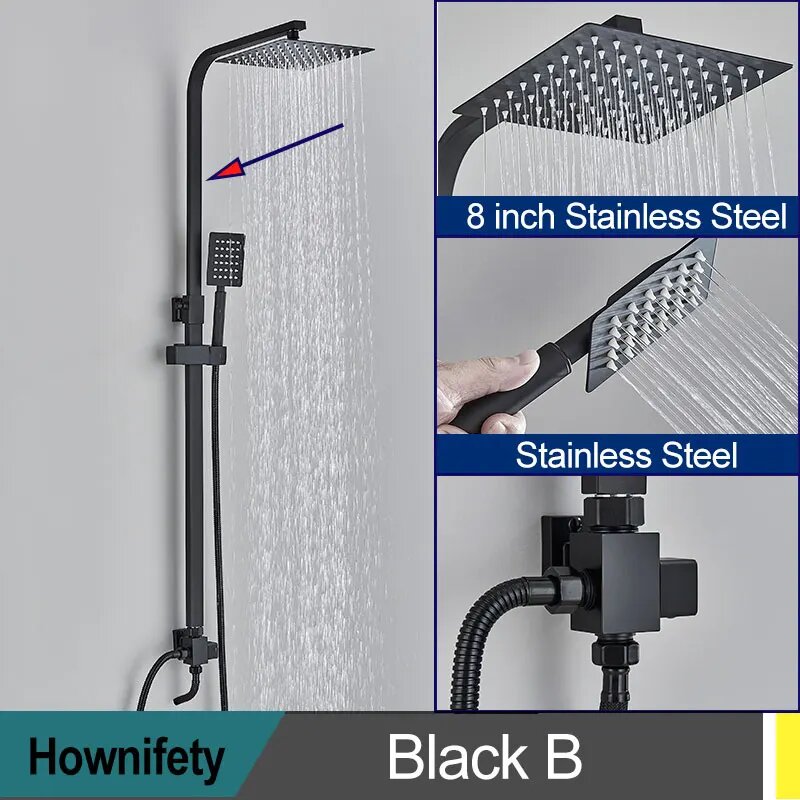 Хромированный или черный смеситель для душа в ванную комнату, система «Водопад» для горячей и холодной воды, настенное крепление из нержавеющей стали или пластика, Black B