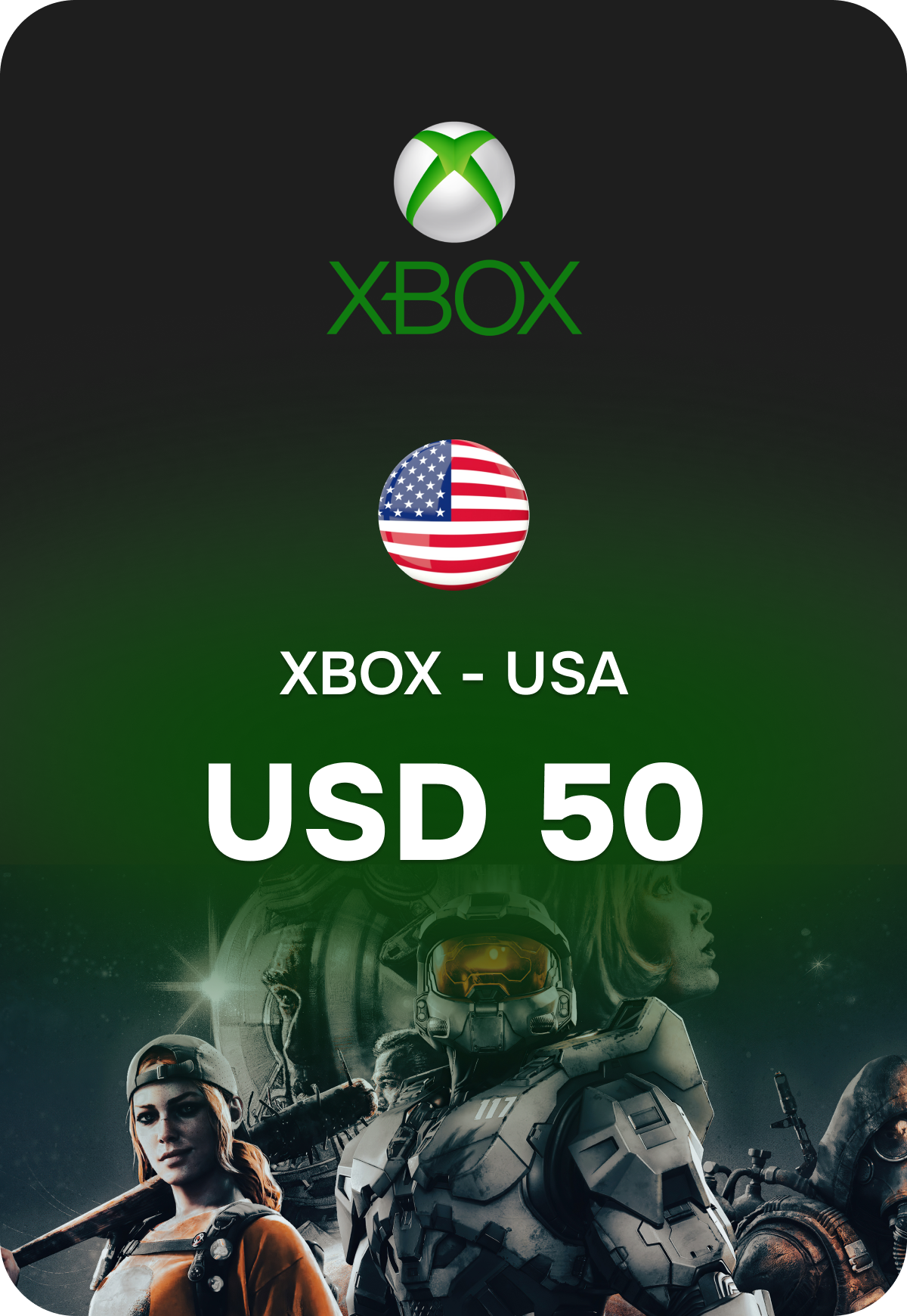 Карта пополнения Xbox - США 50 USD (Xbox; Xbox Series X/S, Xbox One, PC; Регион активации США)