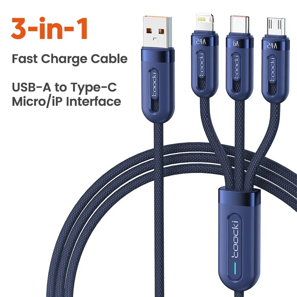 Кабель 3-в-1 USB-A Type-C Micro/iP Blue, 1.2 м