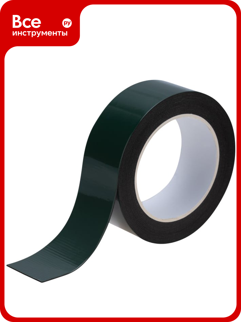 Двухсторонняя клейкая лента REXANT черная, вспененная ЭВА основа, 40 мм, ролик 5 м 09-6140 для крепления молдингов