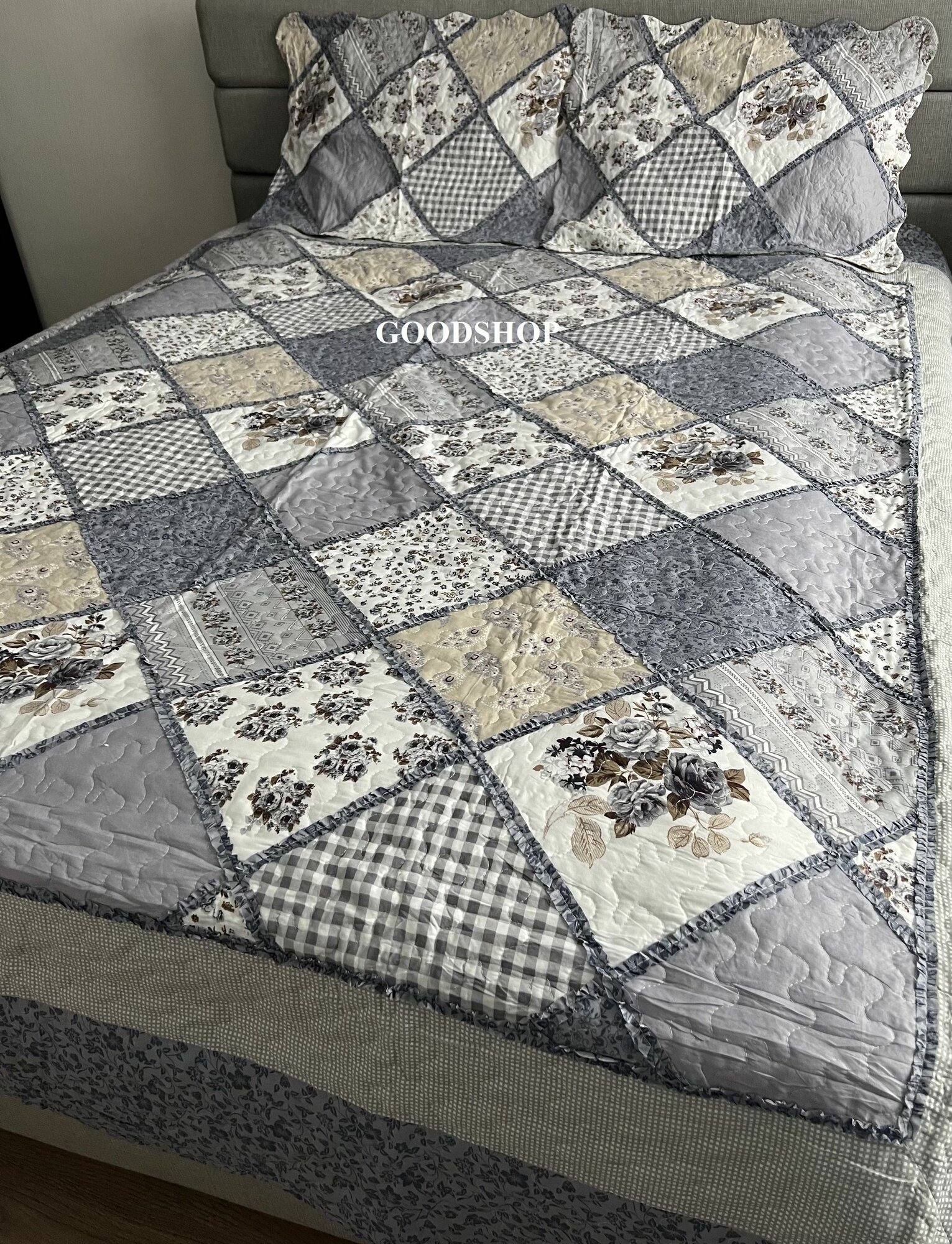 Xiaomi YouPin Покрывало лоскутное с наволочками в стиле пэчворк 240х220 Цвет Джинсовый Светло-Синий