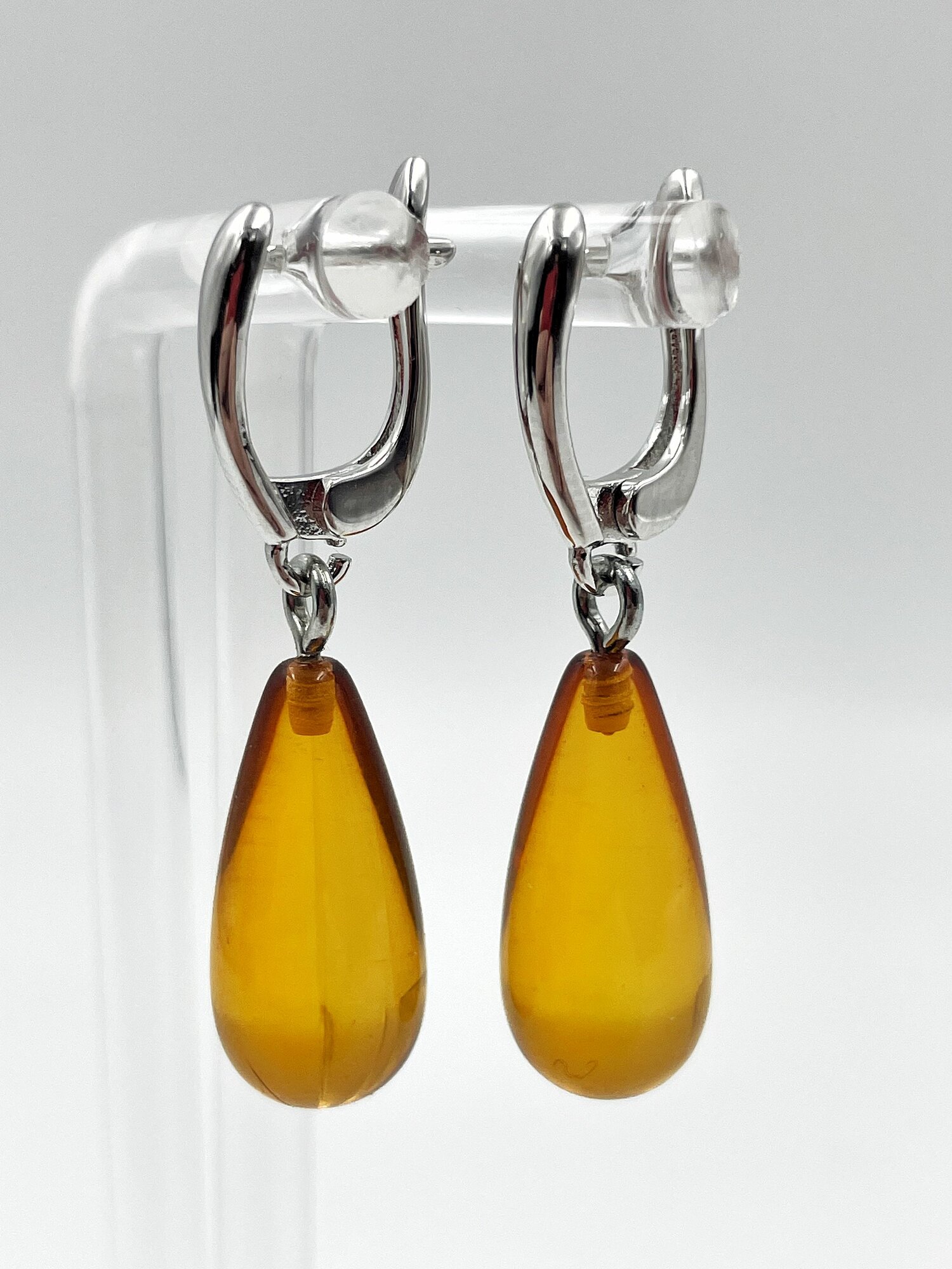 Серьги с подвесками, янтарь прессованный