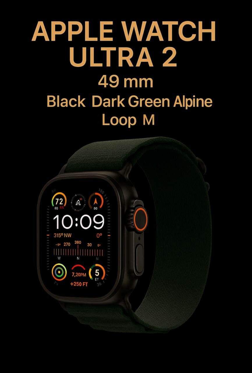 Apple Watch Ultra 2 49 mm black dark green alpine loop M, Автономность: до 36 часов