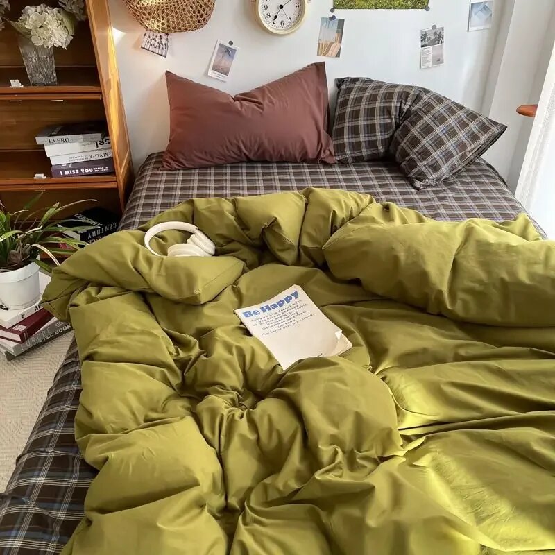 Комплект постельного белья Ins Ambiance Blue Coffee Grid 4 шт.200*230cm