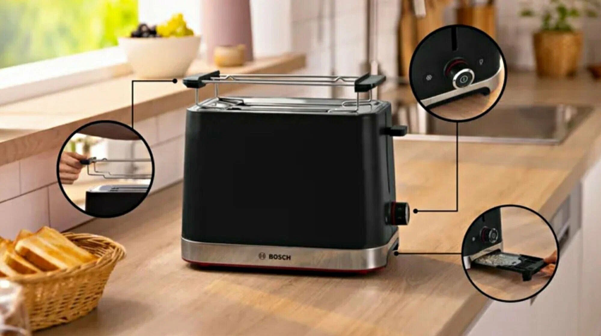 Тостер Bosch TAT4M223, автоматическое центрирование, 4 степени обжаривания