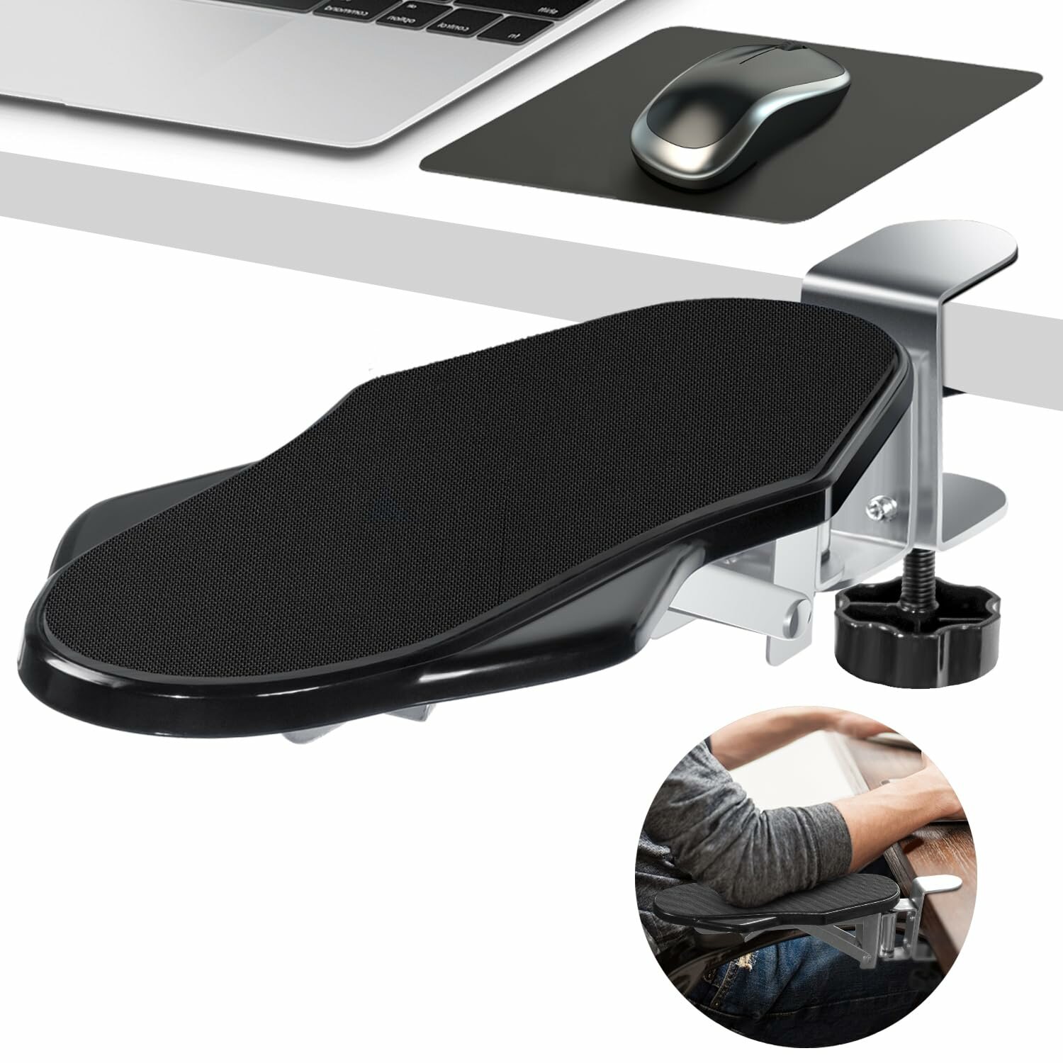 Подлокотник для стола поворотный, металл, складной, крепление в комплекте, черный