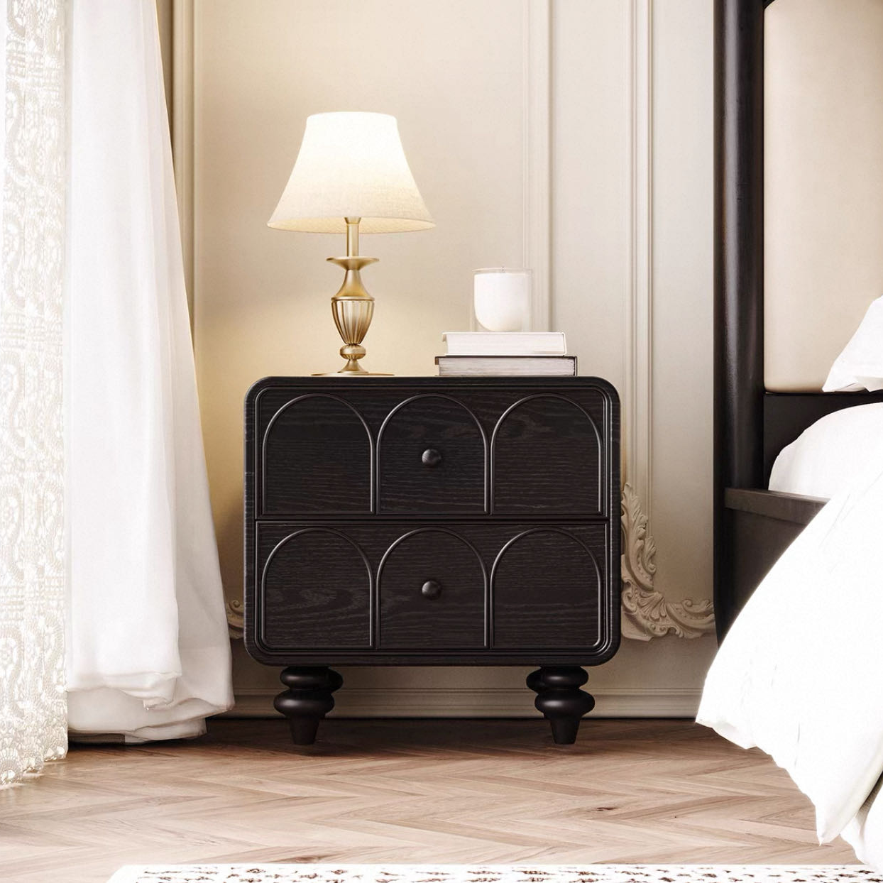 Интерьерная деревянная тумбочка на ножках Lardier (черный / 45см)