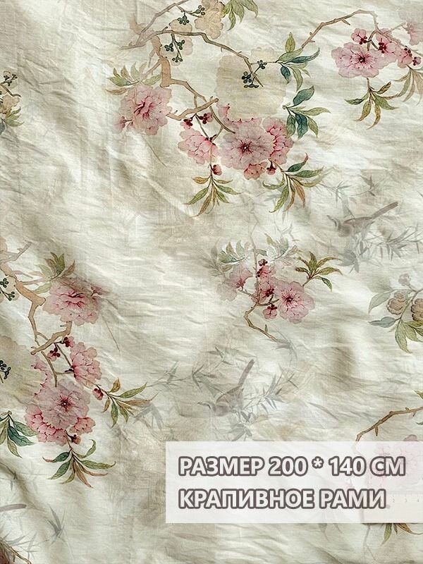 Ткань крапива рами для пошива одежды, платьев, рубашек и рукоделия, девушки картина на светло-зеленый, отрез 200*140см