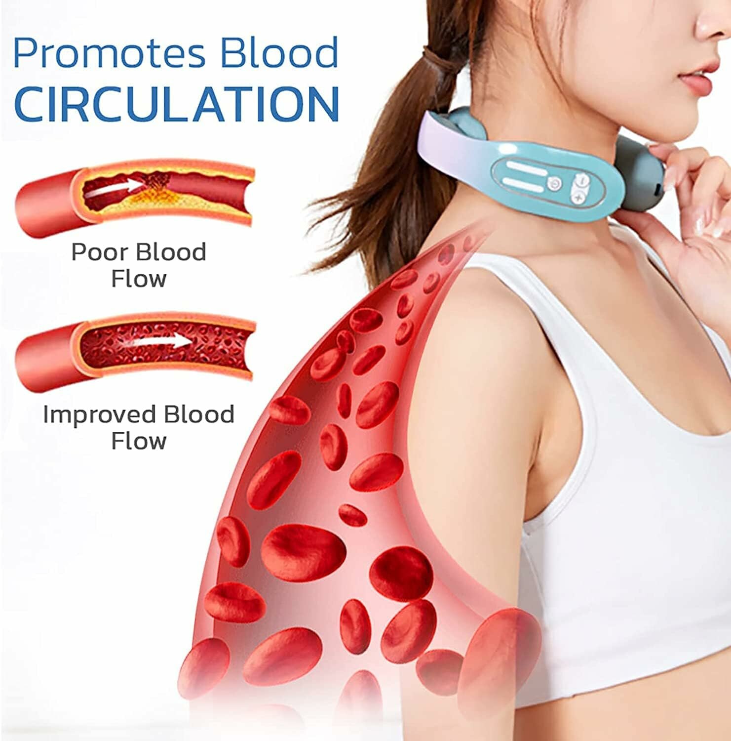 Массажер для лимфодренажа шеи с акупунктурными точками, аппарат для лимфодренажа, массажер для лимфодренажа шеи с акупунктурными точками, массажер для лимфодренажа шеи (1-градиентный синий)