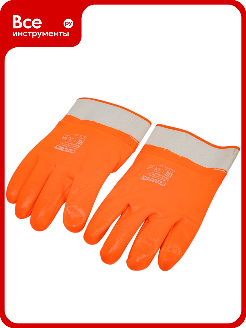 Перчатки Fiberon стойкость к загрязнению утепленные: север, манжета-крага хлопок+флис, ПВХ покрытие 141850 надежной конструкции