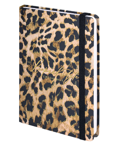 Ежедневник недатированный с резинкой А5 145х203мм, твердый, фольга, 128л, Leopard