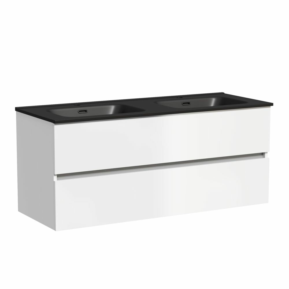 Тумба с раковиной Sancos Урбан (Urban) UR120-2W, 119 см, белый глянцевый/чёрный матовый, CN7004MB