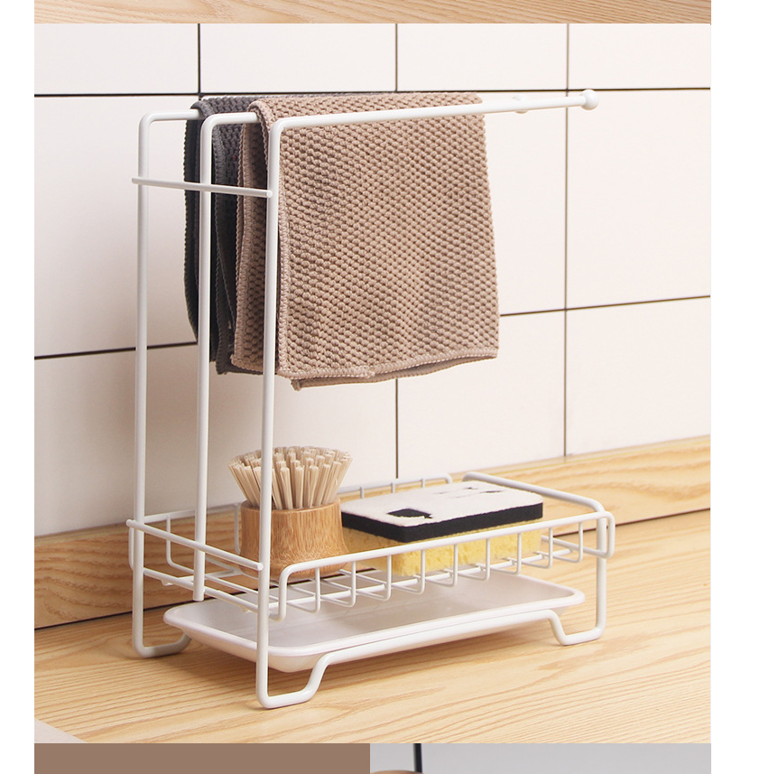 Органайзер кухонный для раковины для мокрой зоны на 25см MyPads, органайзер для губки и моющего средства с держателем для полотенца и поддоном, белый