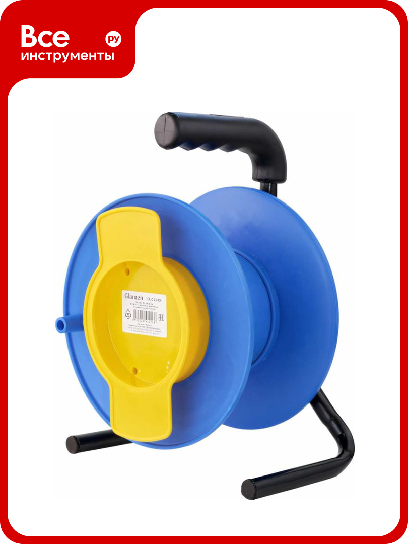 Катушка с выносным барабаном GLANZEN без провода, Ф240мм, EL-01-240, пластиковый корпус, синий цвет, защита