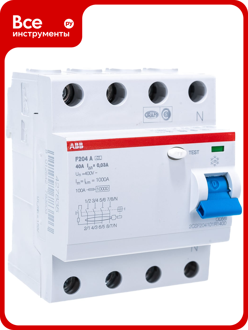 Выключатель дифференциального тока ABB 4 модуля F204 A-40/0.03 2CSF204101R1400