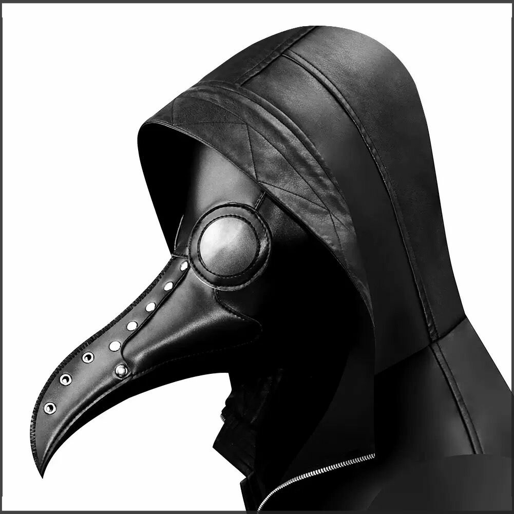 Маска Чумного Доктора (черная с серебряными заклепками) на Хэллоуин, маскарад, праздник, вечеринку, косплей, кожа.