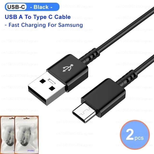 Кабель Samsung Type C, оригинальный кабель USB C для быстрой зарядки данных для Galaxy Black-2PCS