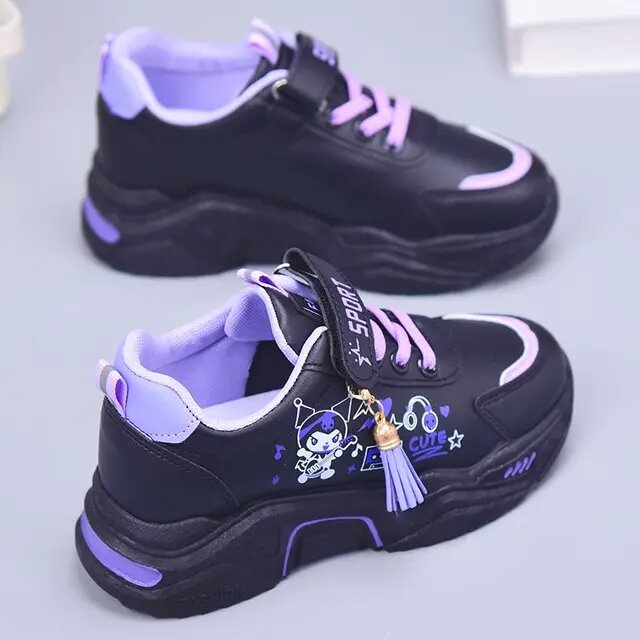 Осенне-зимняя детская повседневная спортивная обувь Kuromi Frozen Кроссовки для девочек с рисунком из мультфильмов и аниме Мягкие теплые туфли для девочек на мягкой подошве