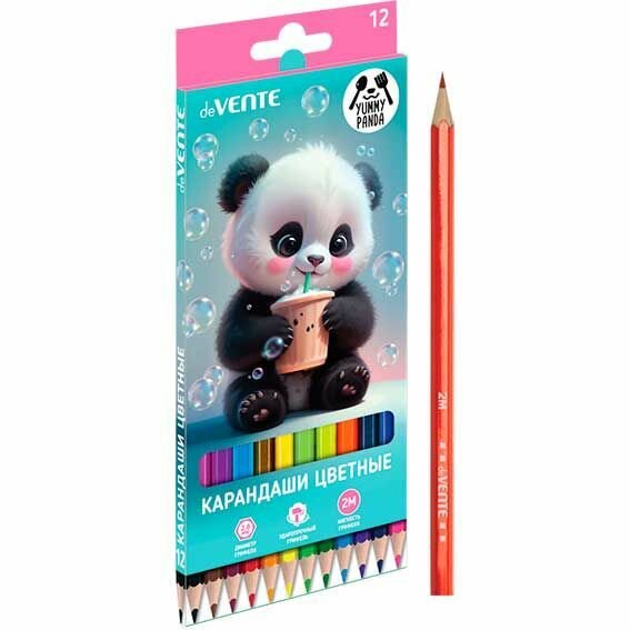 Цветные карандаши deVENTE "Yummy Panda", 12 оттенков, шестигранные, 2М, диаметр грифеля 2,8 мм, в коробке