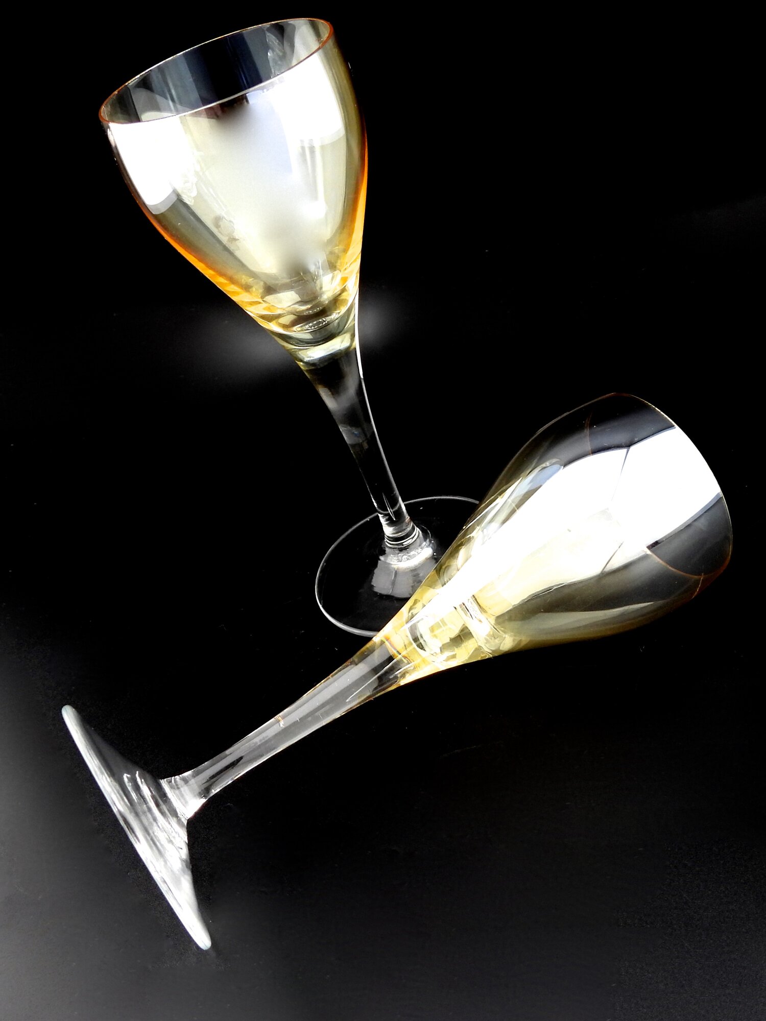 Бокалы "Тюльпан" 13 см янтарное тонкое выдувное стекло набор 2 шт СССР 1960-е гг