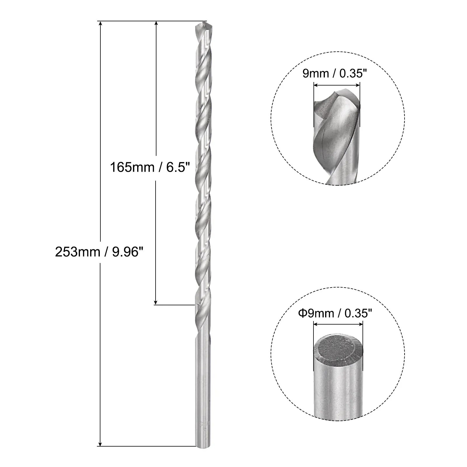UXCELL Спиральные сверла из высокоскоростной стали 6.2/7/8/9/10/11/12/13/14/15/16 мм 200/250/300 мм 253mmx 9mm