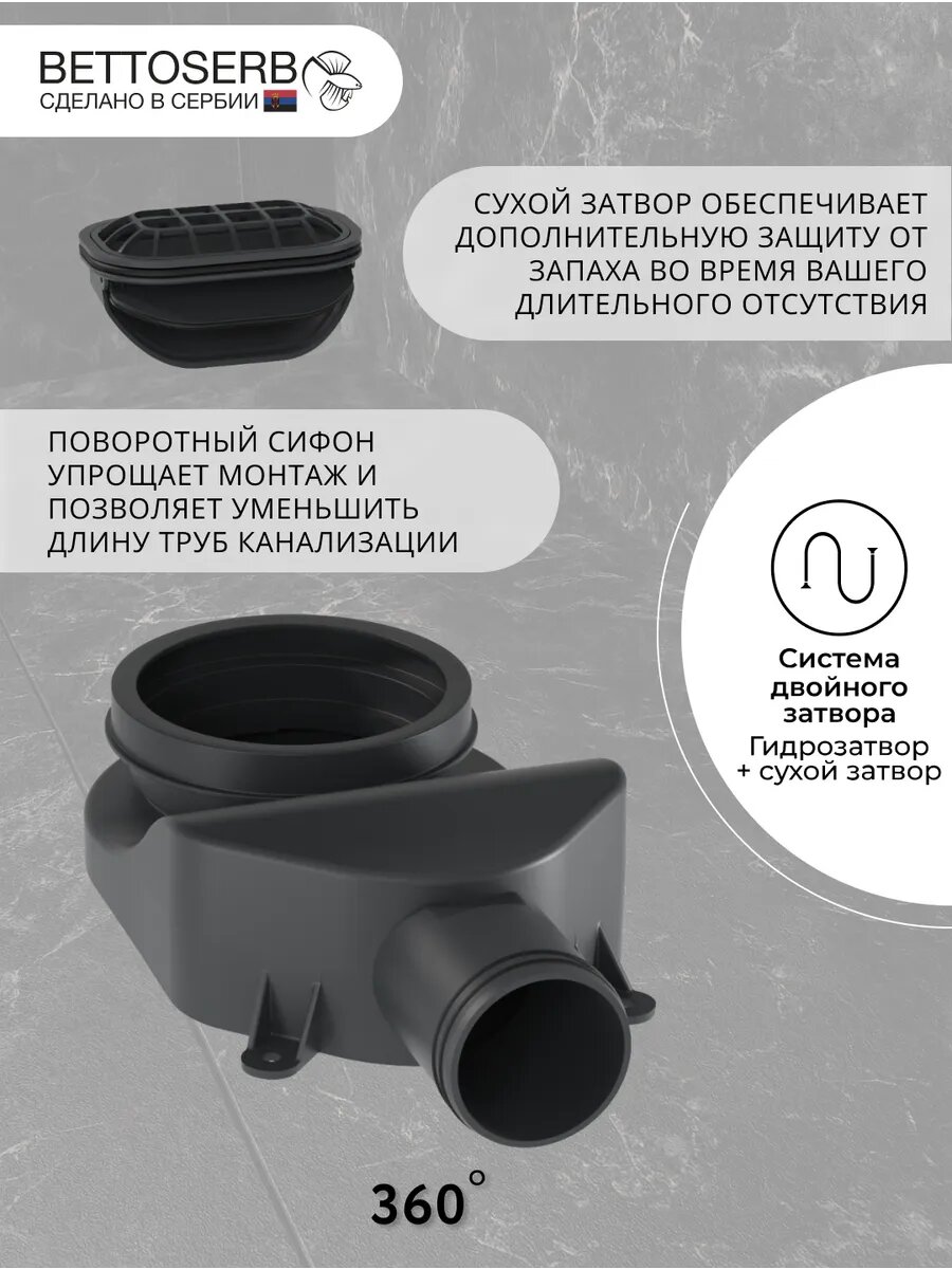 Трап BETTOSERB "Premium" 550 мм, нержавеющая сталь, комбинированный гидрозатвор, регулируемая по высоте дизайн вставка — фото 1