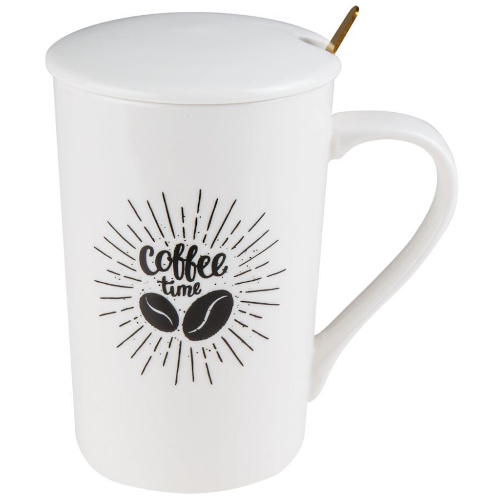 Кружка керамическая с крышкой и ложкой PERFECTO LINEA Coffee Time 350 мл (17-350702)