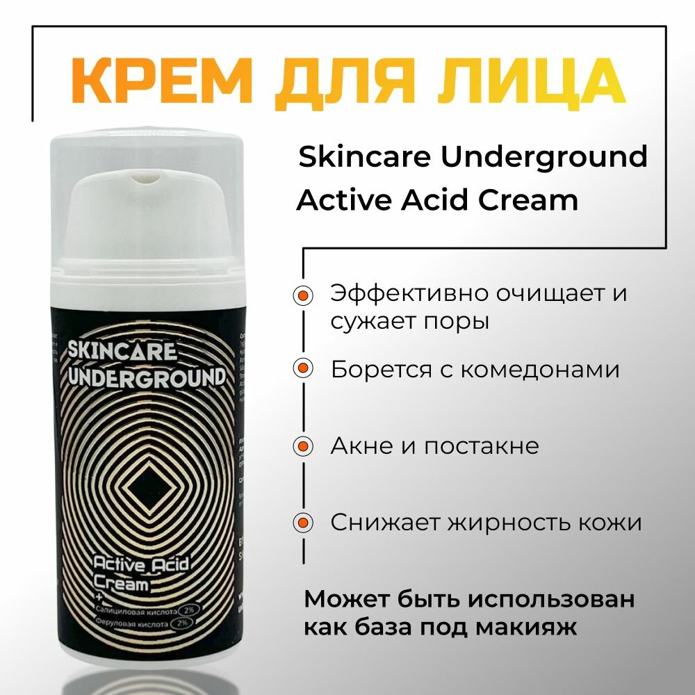 Крем для лица Active Acid Cream от Skincare Underground, сужение пор, против акне, 30 мл