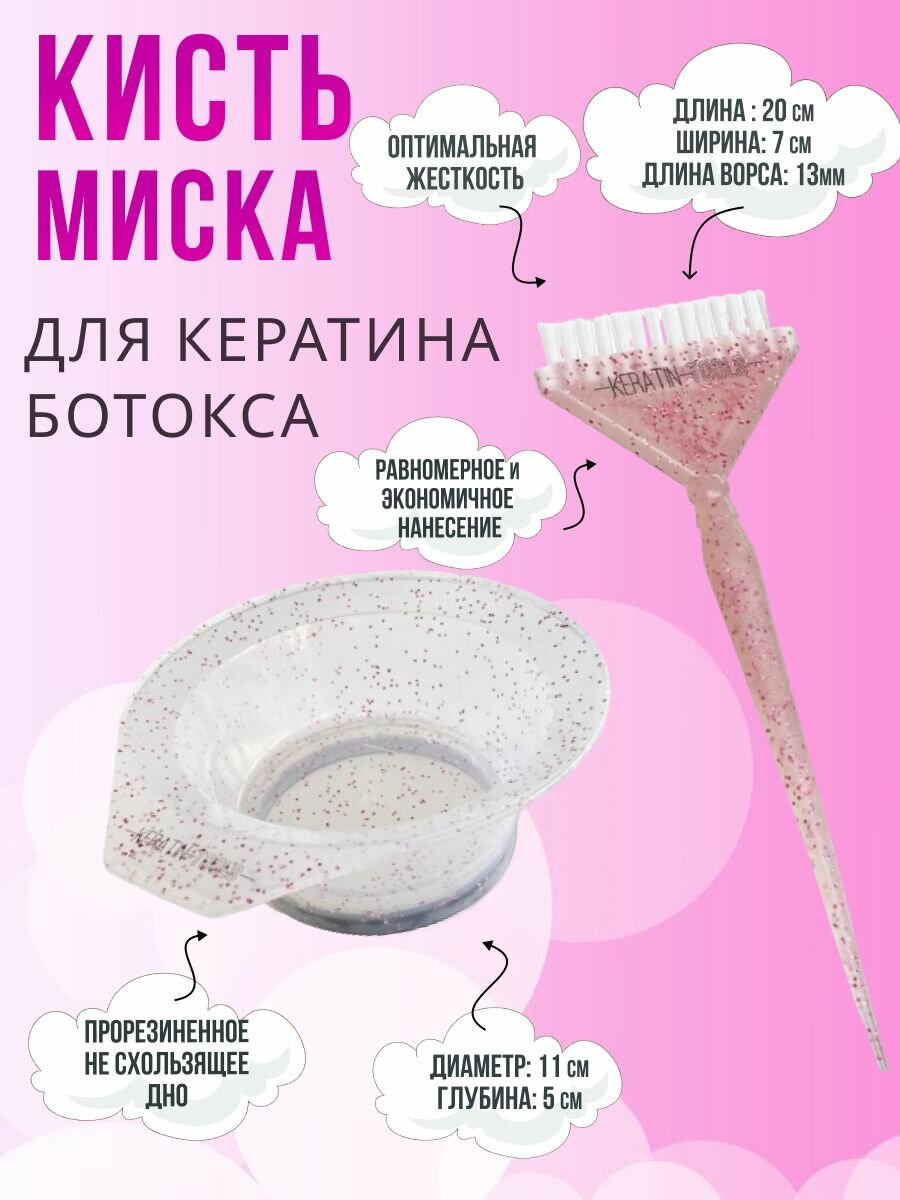 Keratin Tools Кисть для нанесения кератина ботокса + миска для состава, набор для кератина и ботокса