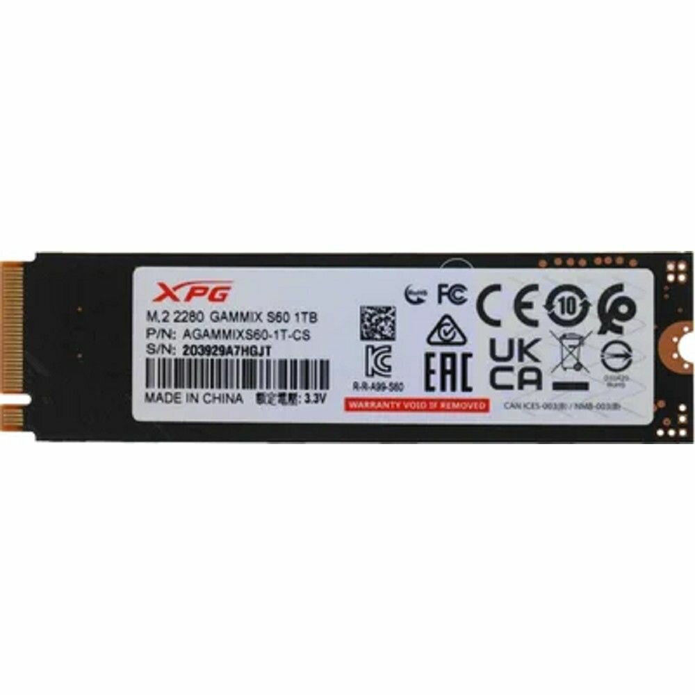 Накопитель A - DATA SSD 1Tb GAMMIX S60 BLADE, M.2 22x80mm , NVMe, PCIe 4.0 x4, 3D NAND, AGAMMIXS60 - 1T - CS