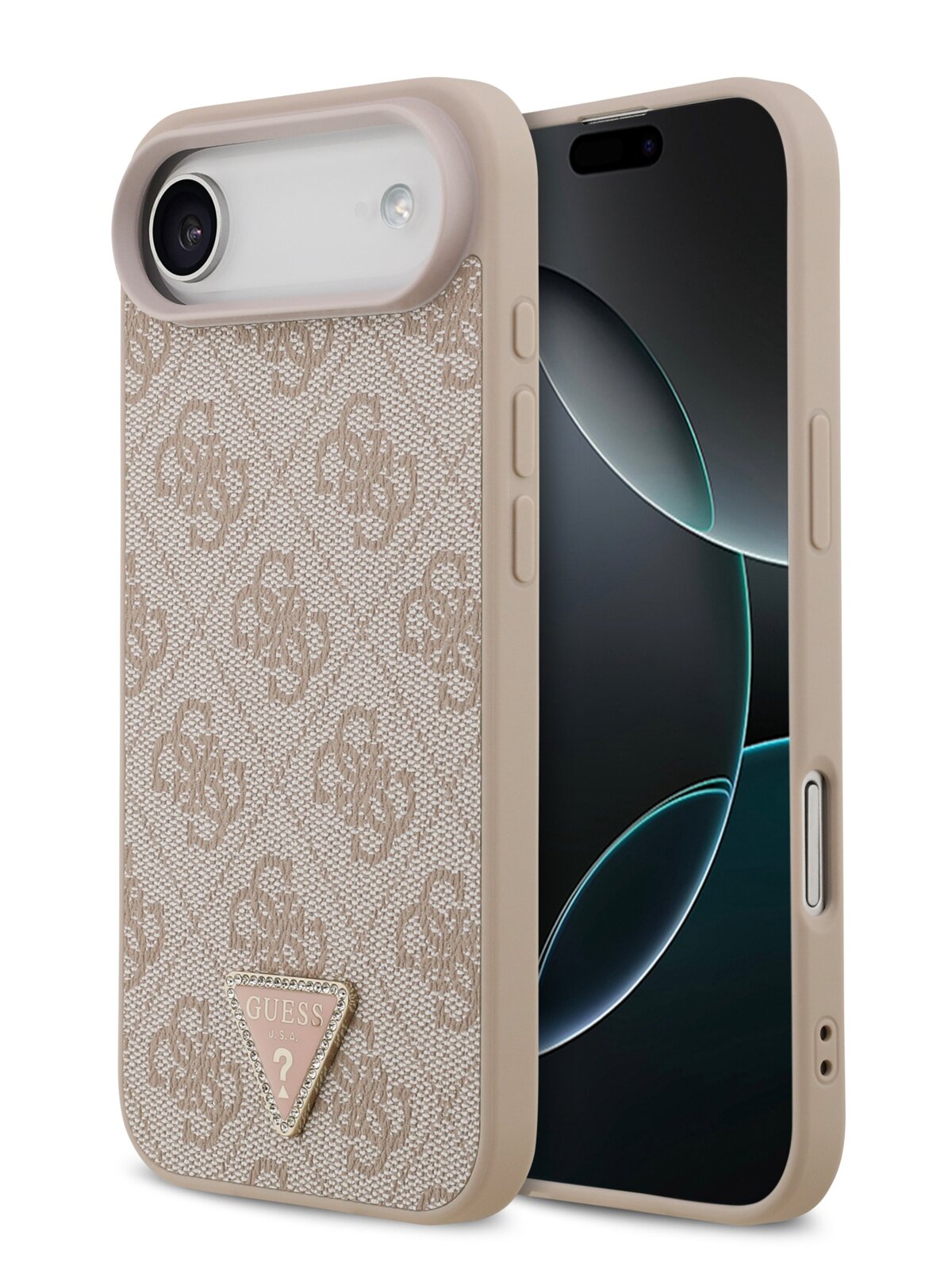 Guess чехол с MagSafe для iPhone Air, PU кожа 4G Triangle Diamond metal logo, розовый