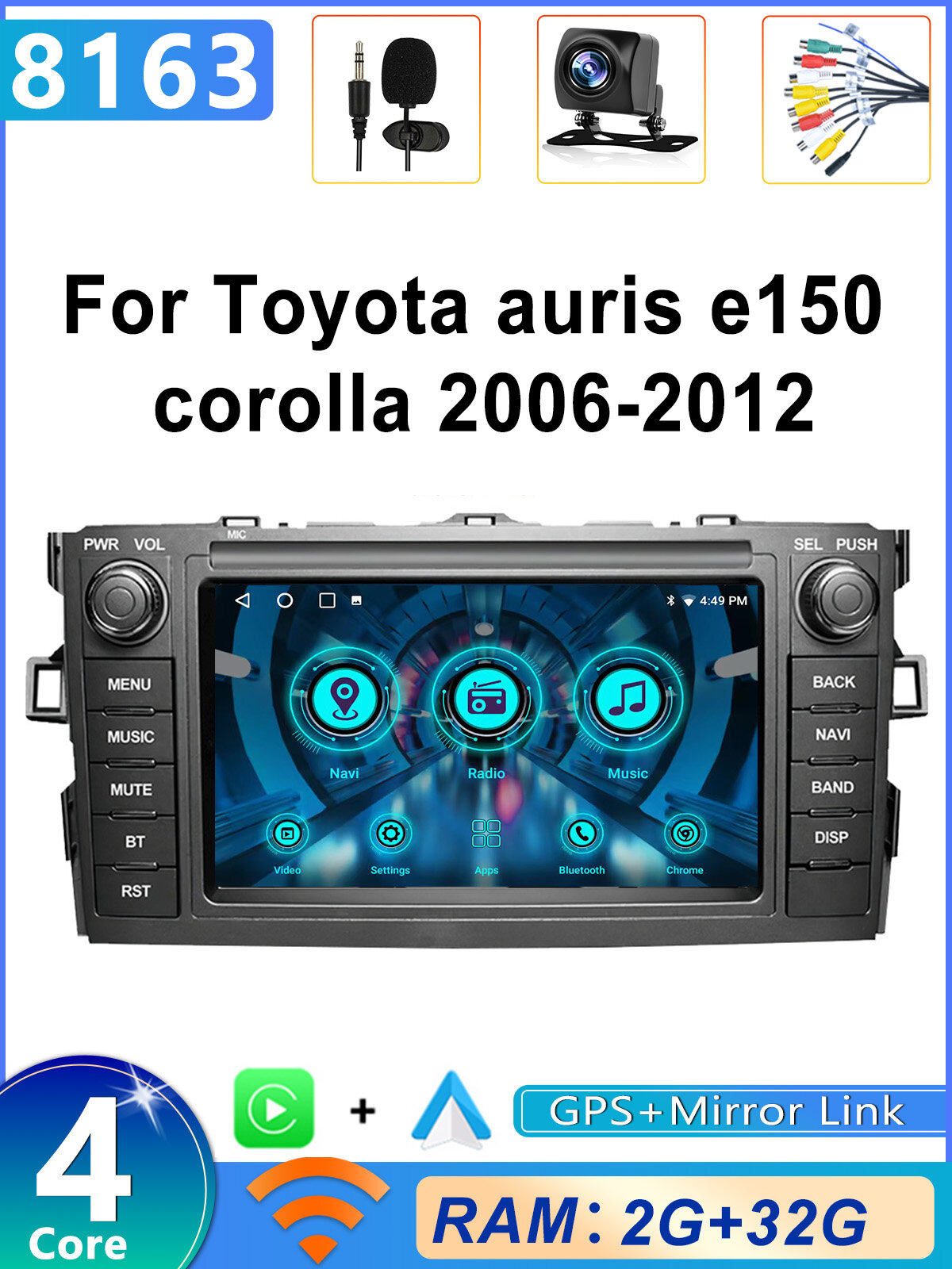 Автомагнитола Toyota auris e150 corolla 2006-2012 2+32 CarPlay Android Auto 2 DIN WiFi BT/навигатор/USB Android сенсорный экран