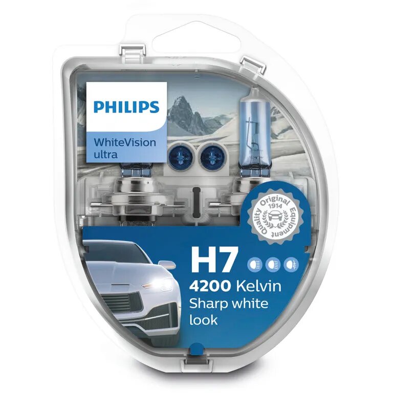 Лампа галоген 12V H7 55W PX26D Philips WhiteVision Ultra +60% 12972WVUSM – яркий свет