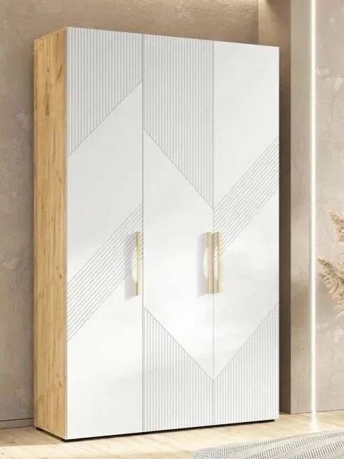 Шкаф распашной Ирис 3-х ств.(1350) (Браш Вайт, Дуб Крафт) МИФ