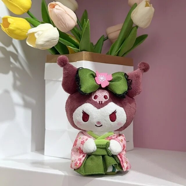 Кимоно Sanrio серии Cherry Blossom Kuromi Hello Kitty для девочек, плюшевая подвеска, милая кукла-собачка цвета корицы, брелок, украшение, подарок, Высота: около 12 см