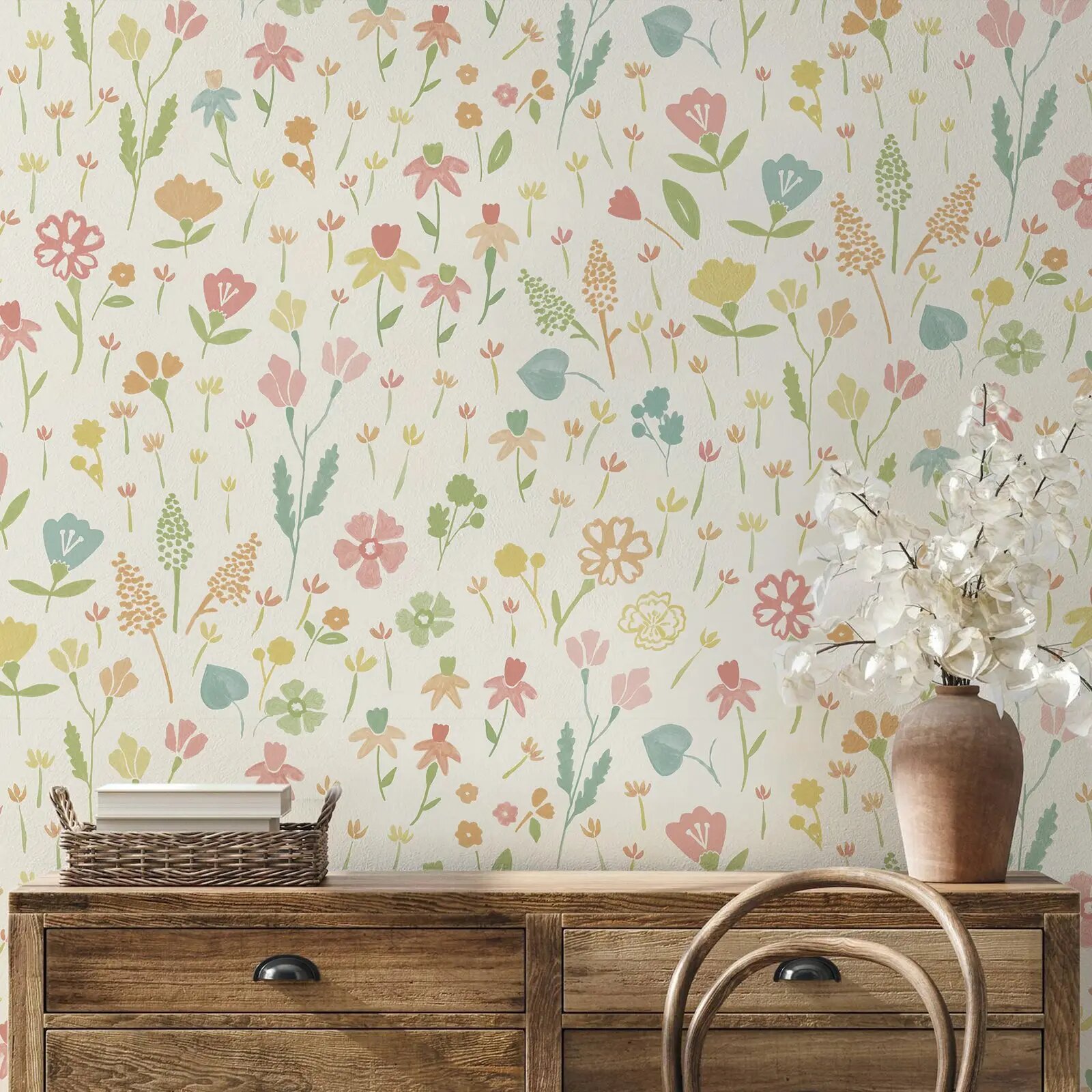 Обои для стен с розовыми минималистичными цветами, обои с рисунком диких цветов, наклеиваются на стену. Нетканый/самоклеящийся, украшение комнаты, Tradition Unpasted, 50cm x 300cm