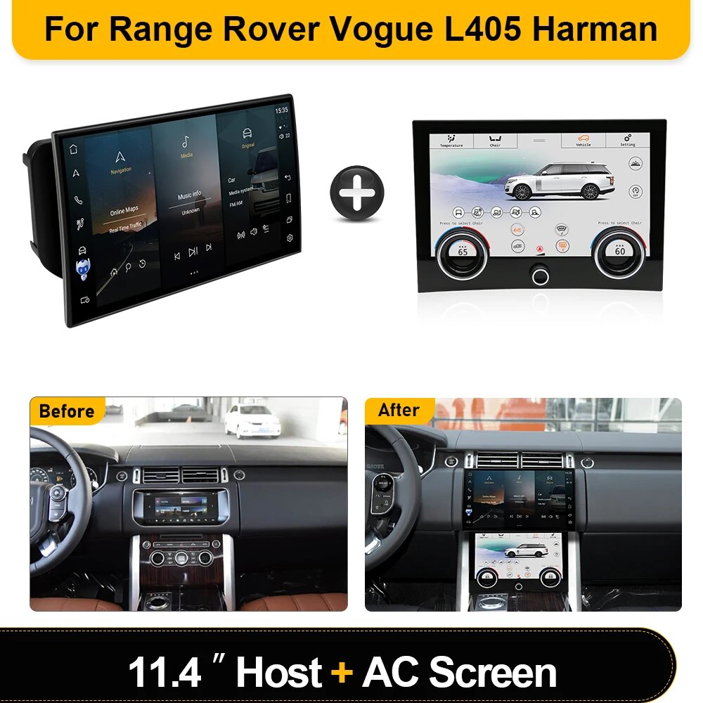 11,4-дюймовый автомобильный радиоприемник с настоящим изогнутым экраном для Range Rover Vogue L405 2012-2019, Android Auto Carplay, мультимедийный стереоплеер, двойная система 2Pcs Harman Host-AC