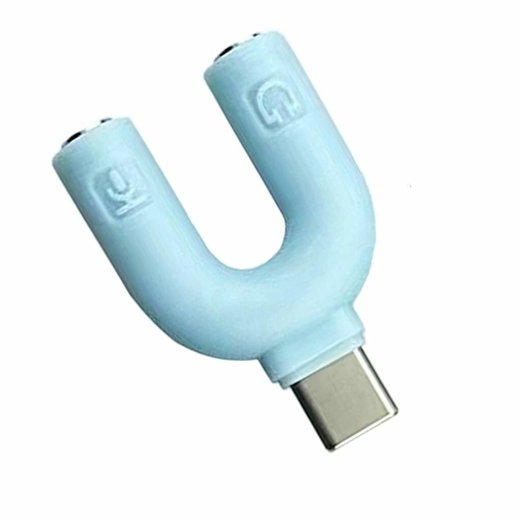 3.5 мм аудиоразветвитель с Type-C и поворотным механизмом, Светло-голубой