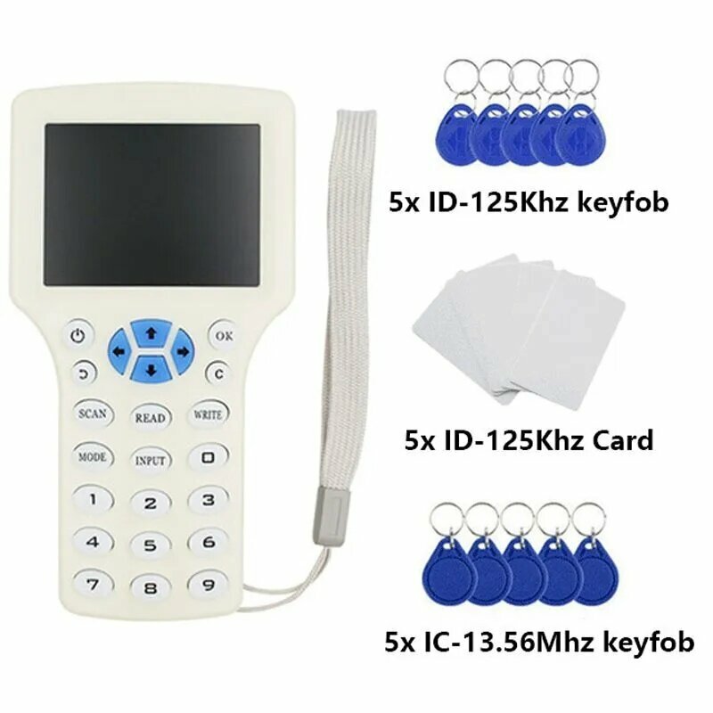 Английский 10 - частотный RFID считыватель репликатор IC / ID с кабелем USB для карты 125Hz 13.56 MHz