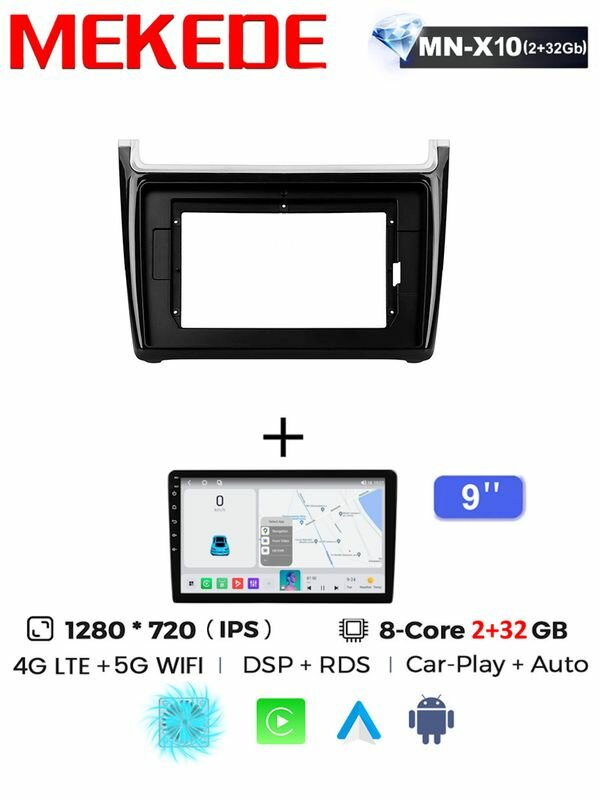 Магнитола 9" Mekede MN X10 Pro 2/32 Gb Volkswagen Polo 5 2008-2020 carplay