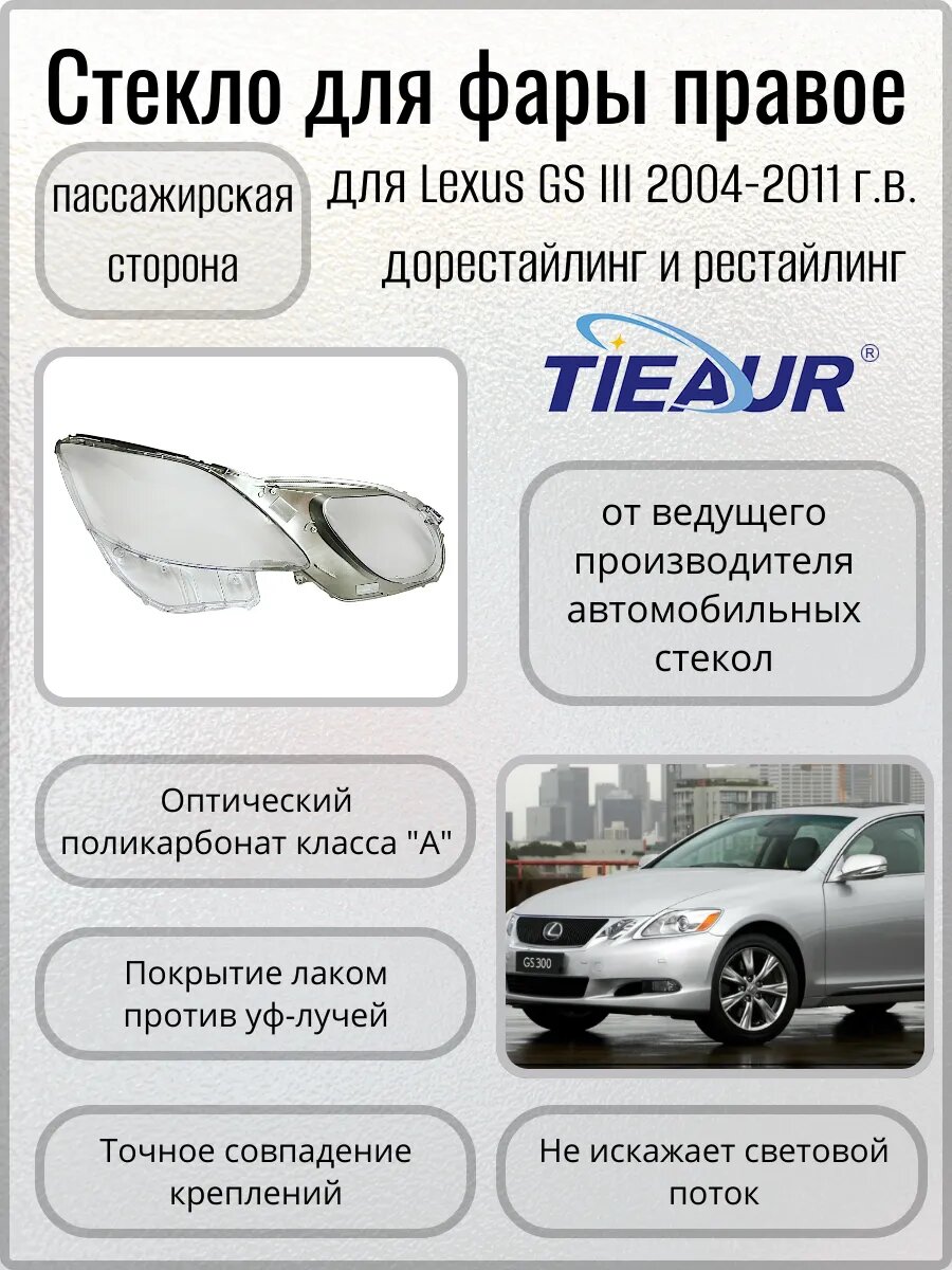 Стекло для фары Lexus GS III 2004-2011 г. правое