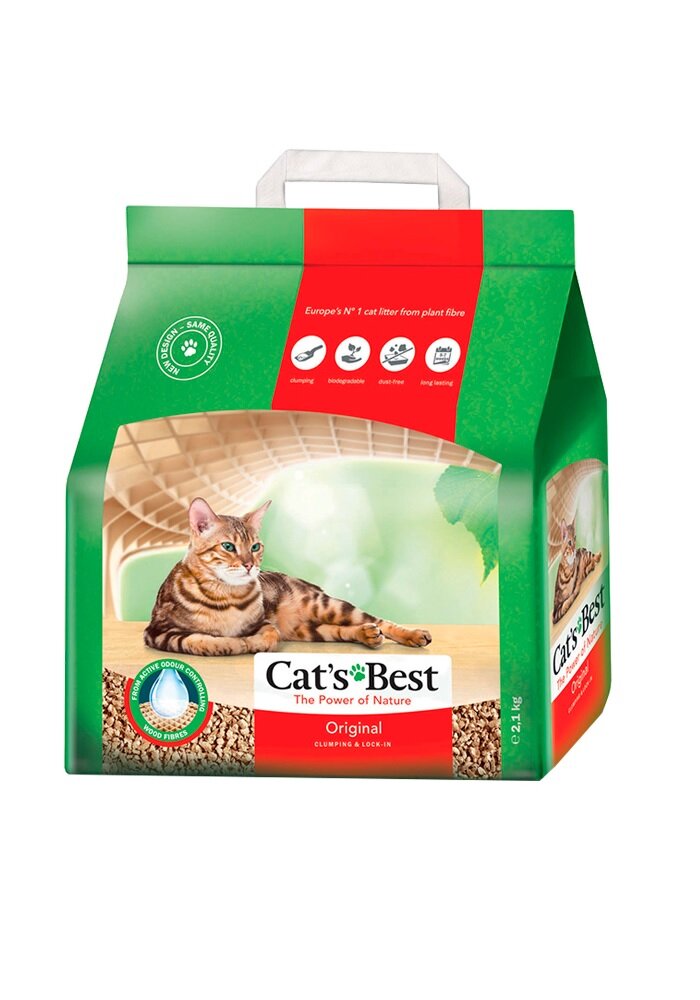 Наполнитель Cat's Best "Original" древесный для кошачьего туалета, комкующийся, 5л (2,1кг)